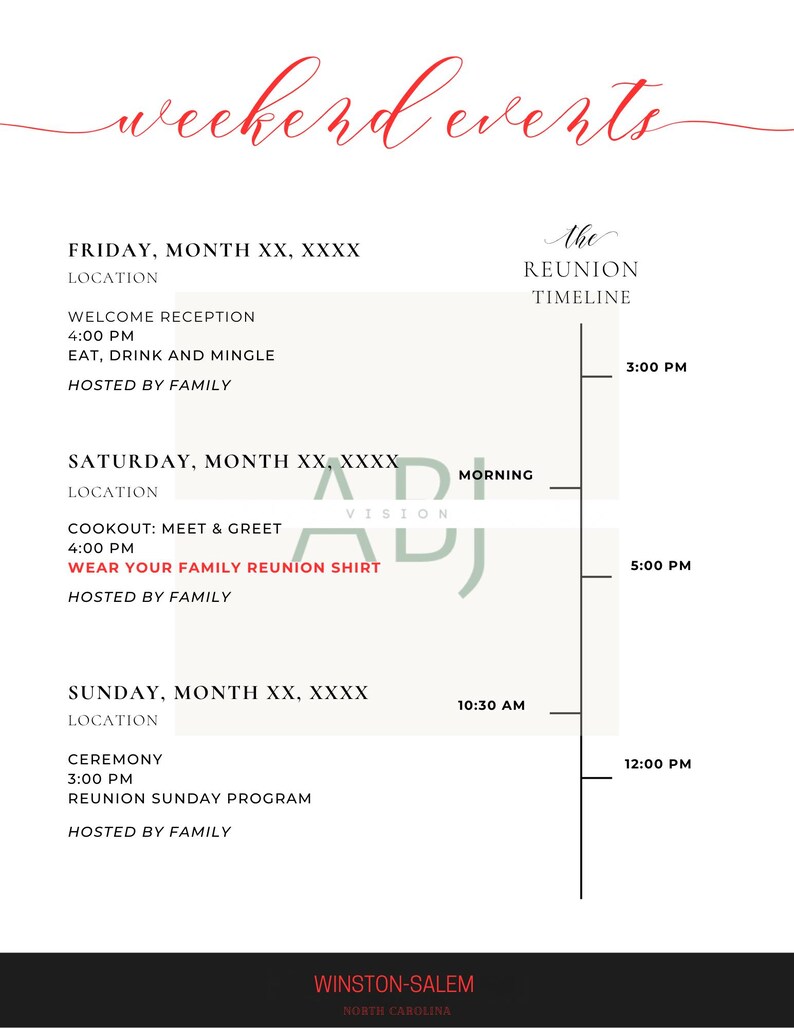 Family Reunion Itinerary Template - Etsy