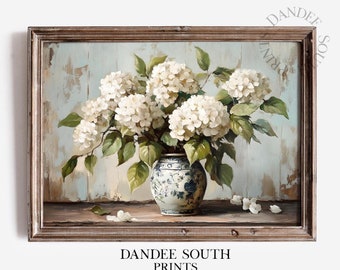 Blue Hydrangeas Printable Wall Art, Floral Digital Art, Rustic ...