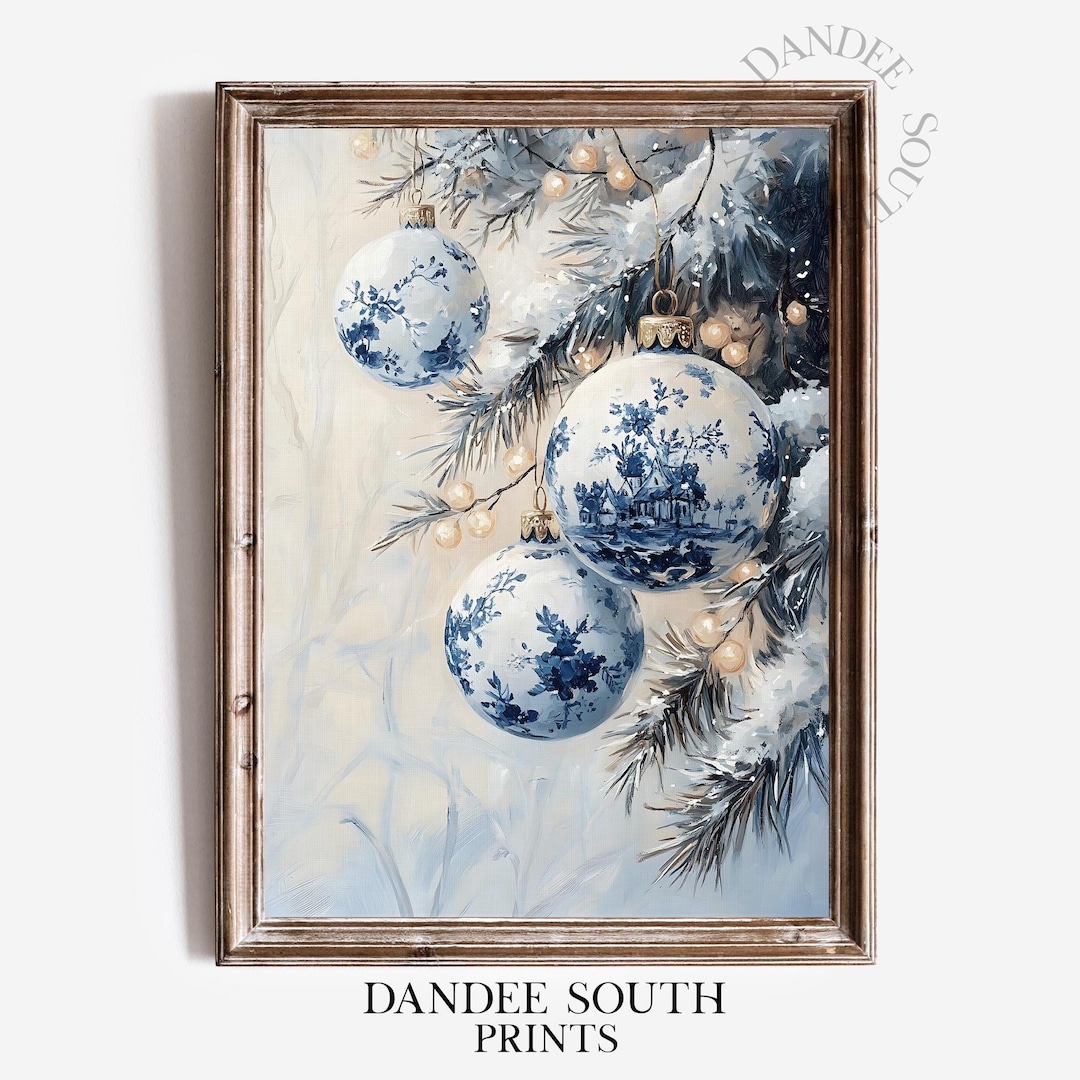 Blue Toile Christmas Digital Wall Art PRINTABLE, Christmas Ornaments ...