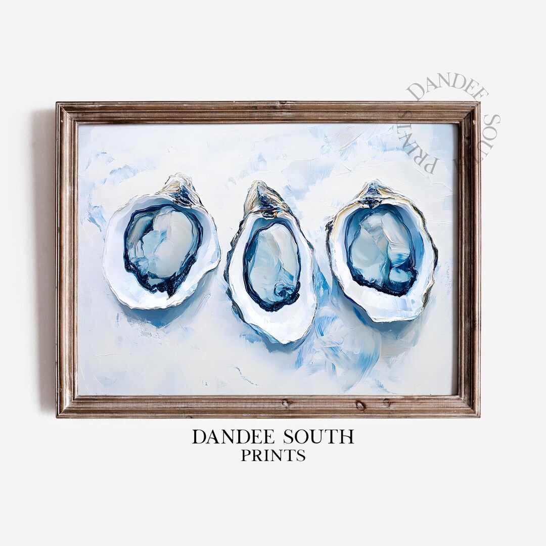 Coastal Oyster Shells Digital Painting, Nautical Wall Art Printable ...