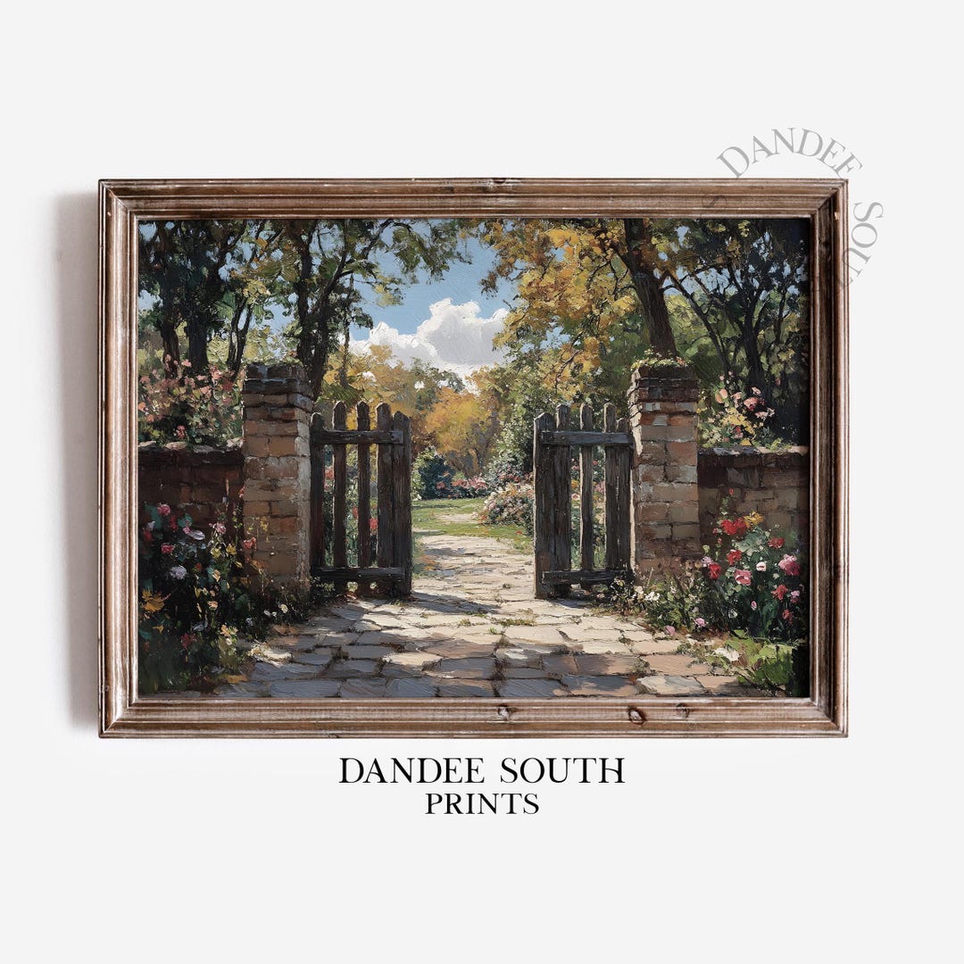 Vintage Garden Gate Printable Wall Art, Landscape Digital Art Print ...