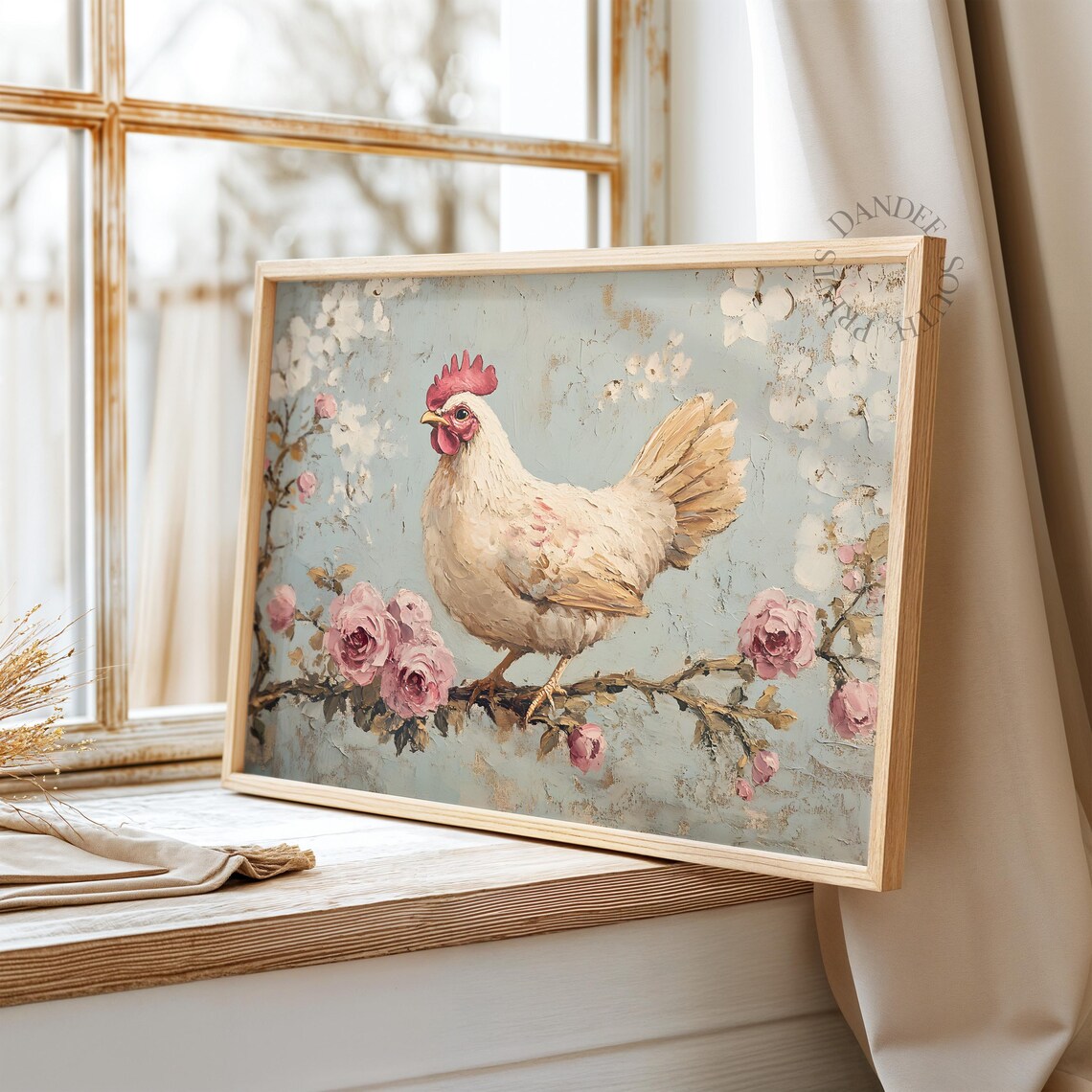 Vintage Chicken Digital Wall Art, Printable Floral Chicken Wall Art ...
