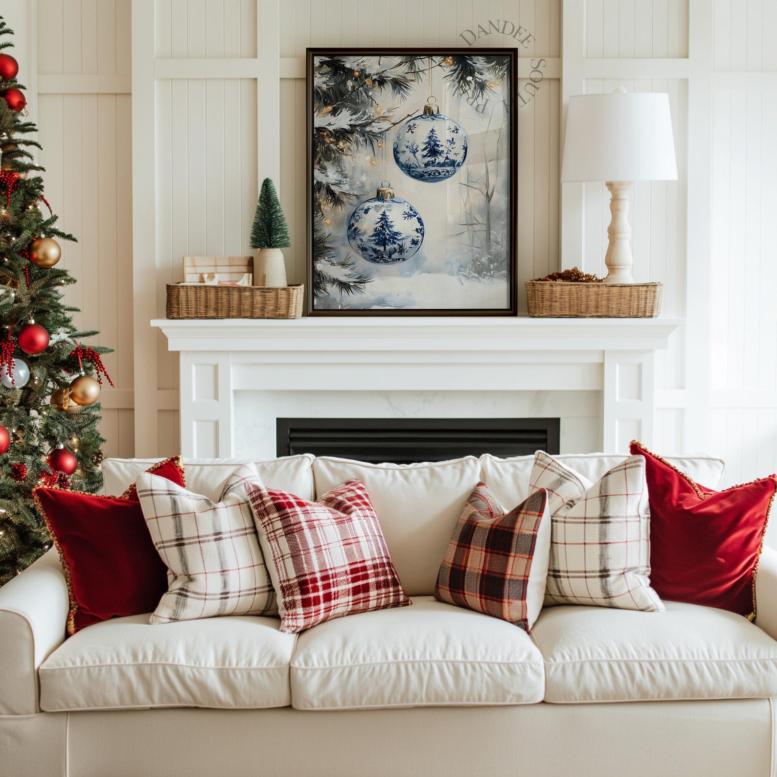 Blue Toile Christmas Digital Wall Art PRINTABLE, Christmas Ornaments ...