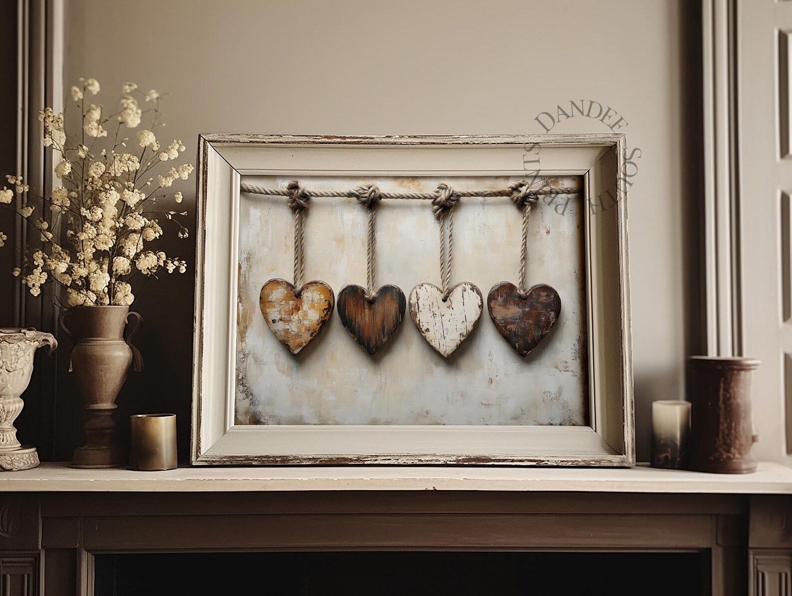 Rustic Wooden Hearts Wall Art Printable, Farmhouse Valentine's Day ...