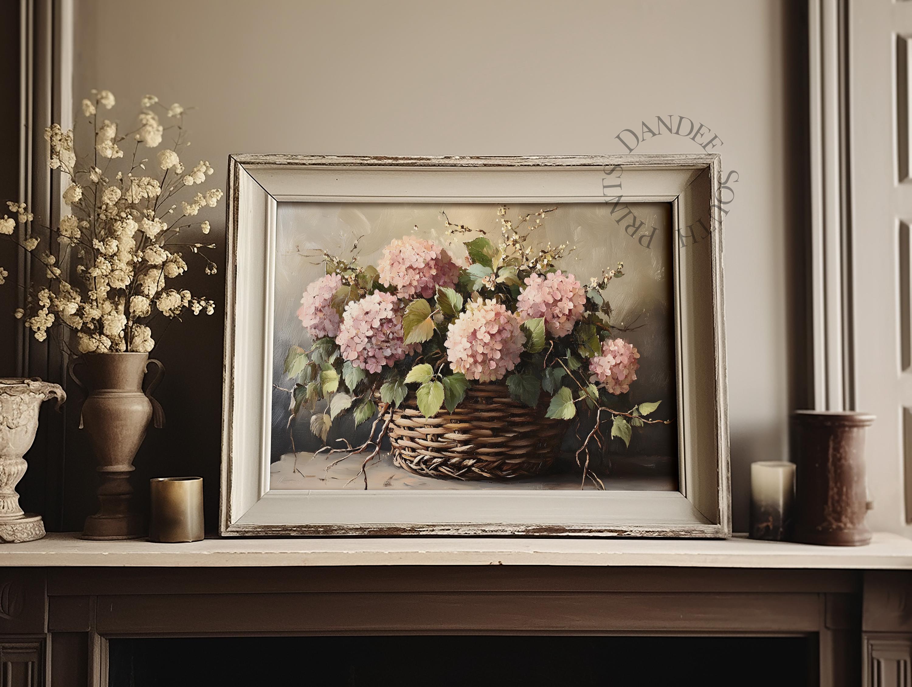 Pink Hydrangeas Printable Wall Art, Floral Digital Art, Farmhouse Decor ...