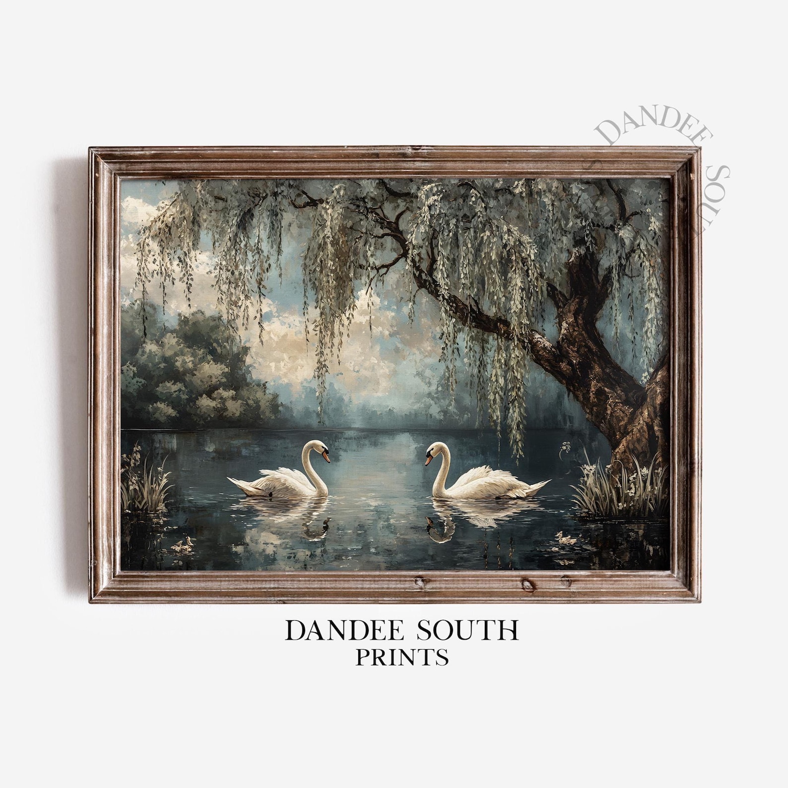 Swans Digital Wall Art, Wall Art Printable, Swans on a Lake Digital Oil ...