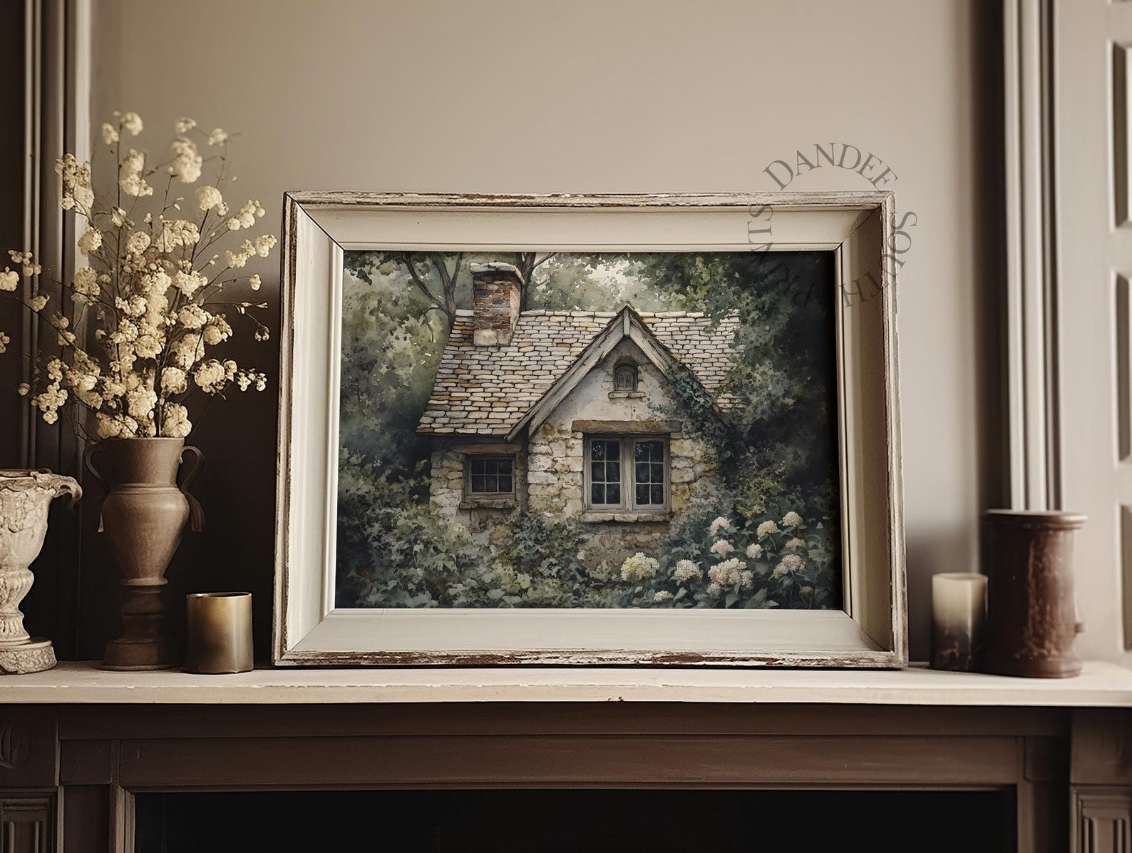Printable Cottage Garden Wall Art, Landscape Digital Painting ...