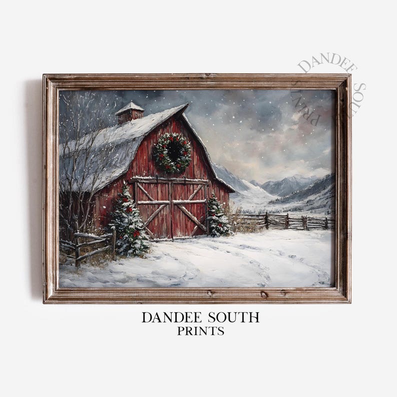 Christmas Barn Wall Art PRINTABLE, Snowy Winter Barn Landscape Digital ...