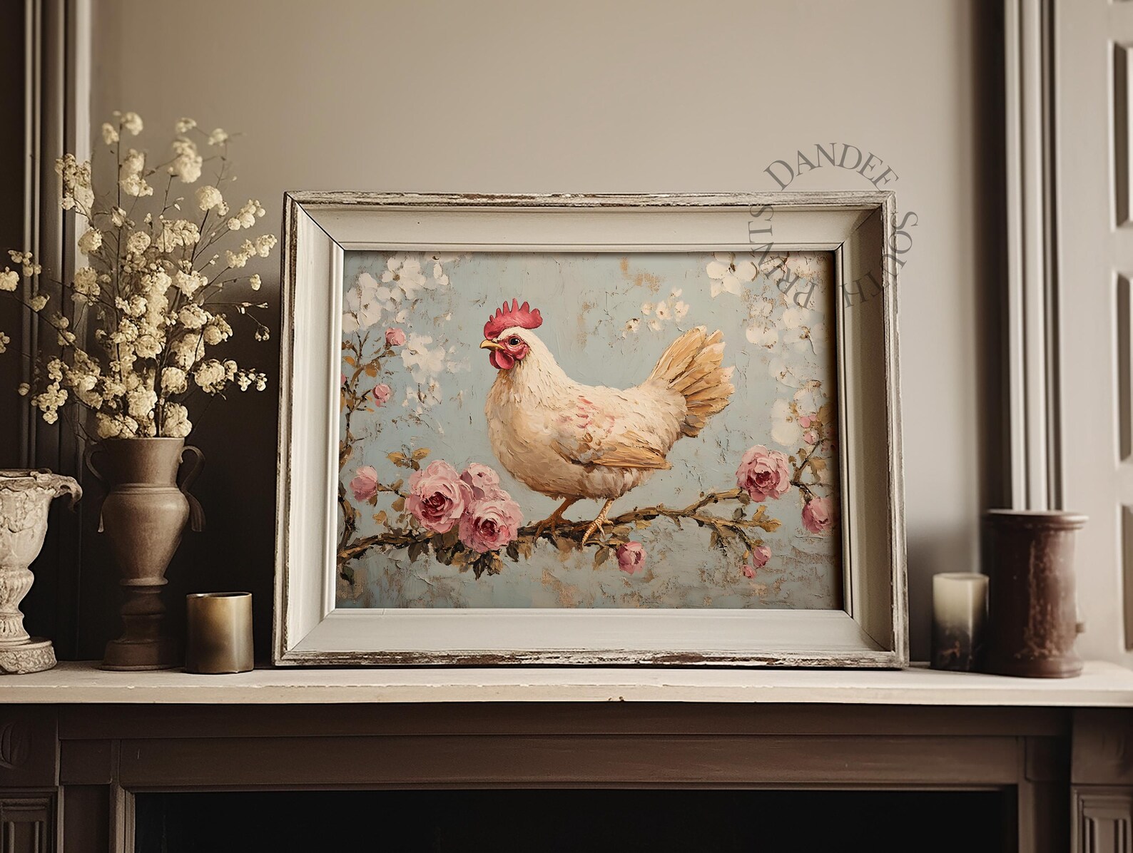 Vintage Chicken Digital Wall Art, Printable Floral Chicken Wall Art ...
