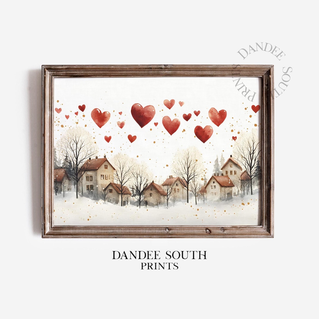 Valentine Village Printable Wall Art, Vintage Valentine Digital Art ...