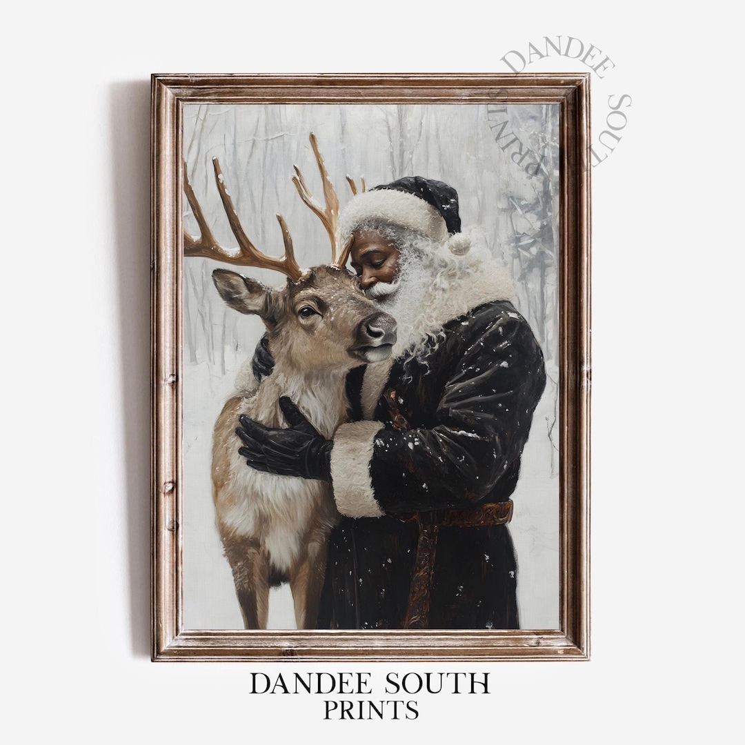 Santa With Reindeer Digital Wall Art PRINTABLE, Vintage Christmas ...