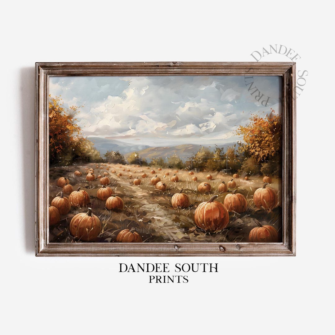 Fall Pumpkin Patch Wall Art Printable, Printable Autumn Landscape ...