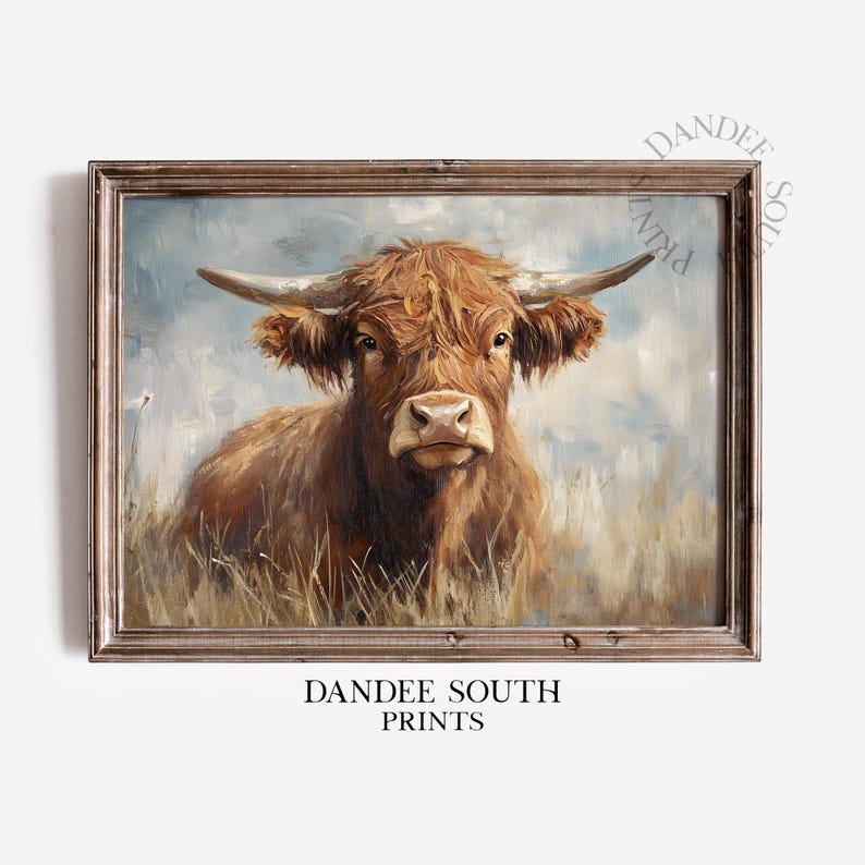Rustic Highland Cow Digital Wall Art, Printable Farmhouse Art, Highland ...