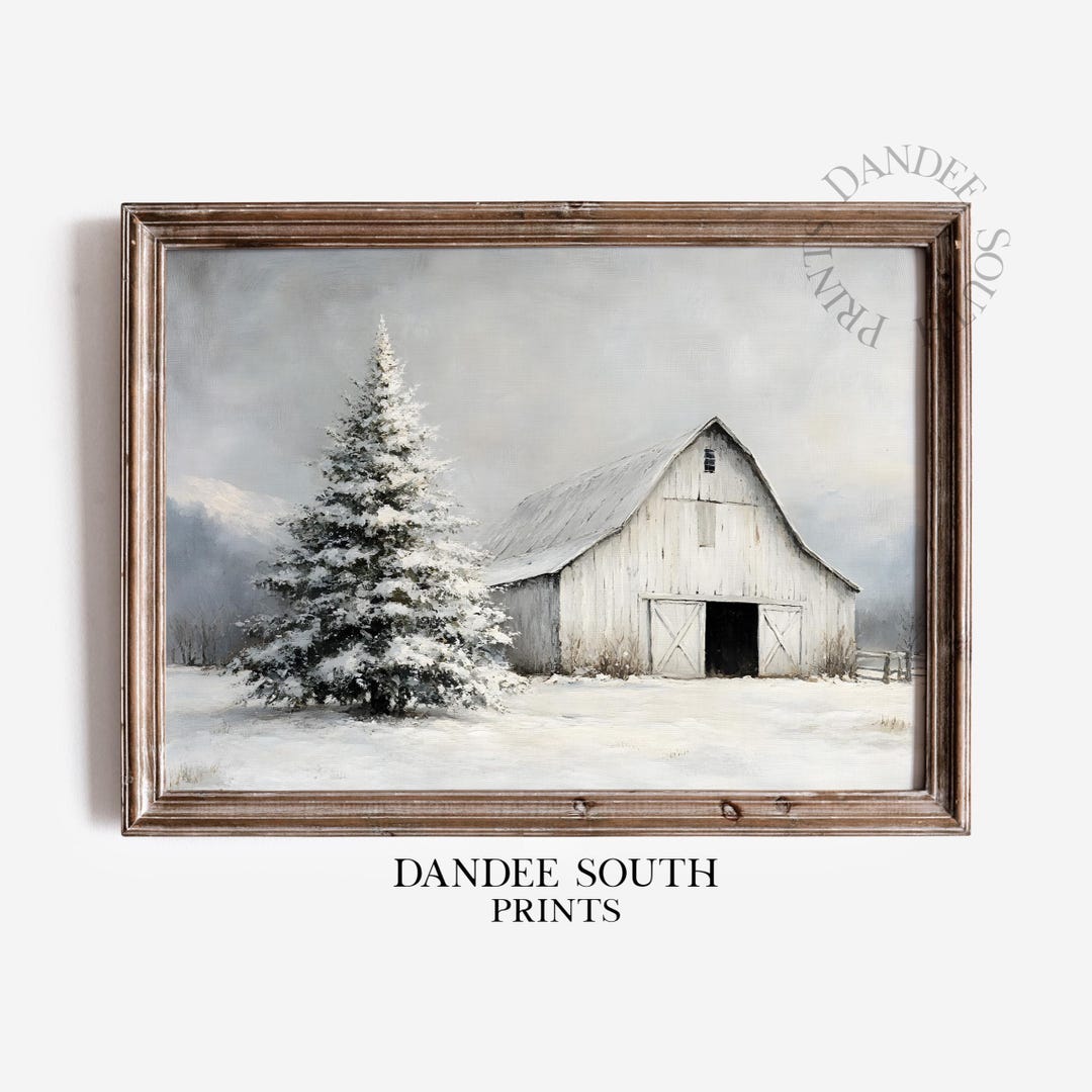 Winter Barn Wall Art PRINTABLE, Snowy Winter Barn Landscape Digital Art ...