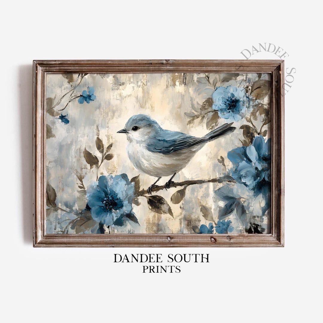 Vintage Spring Bird Digital Wall Art, Printable Floral Bird Wall Art ...