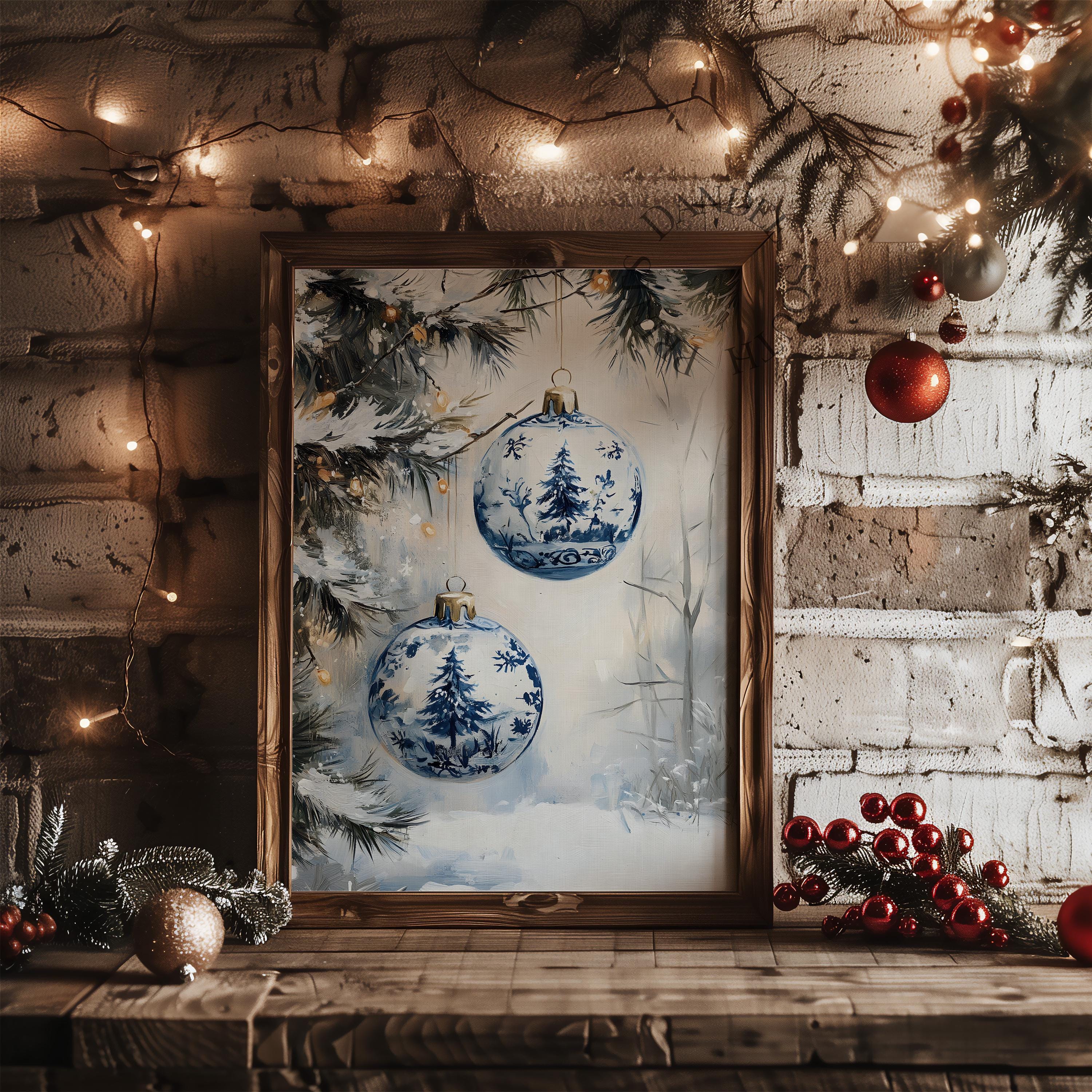Blue Toile Christmas Digital Wall Art PRINTABLE, Christmas Ornaments ...