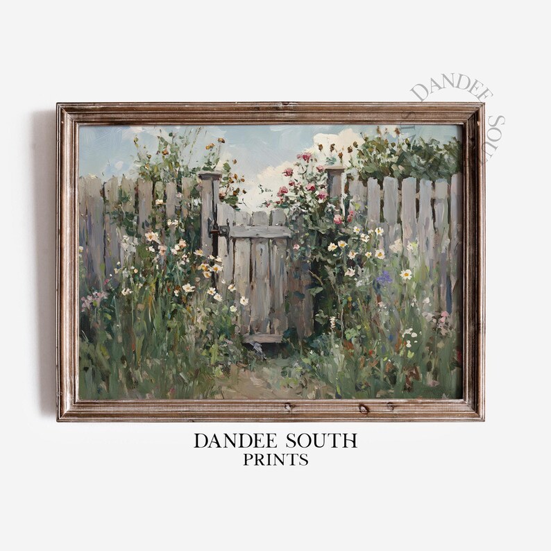 Country Garden Gate Printable Wall Art, Landscape Digital Art Print ...