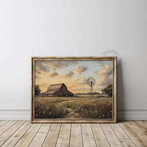 Rustic Barn and Windmill Digital Wall Art Printable, Rural Landscape ...