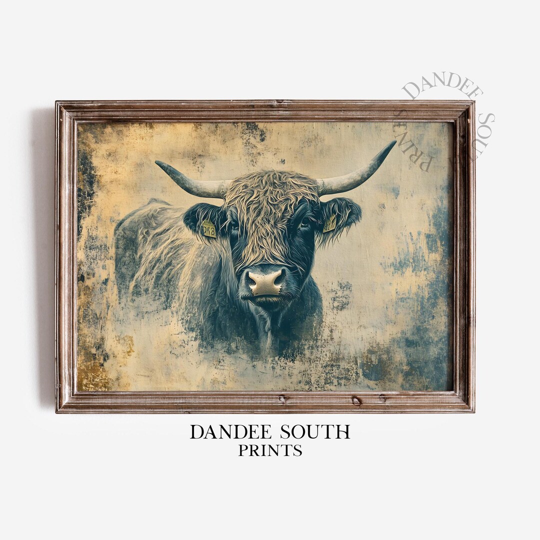Rustic Highland Cow Digital Wall Art, Printable Farmhouse Wall Art ...