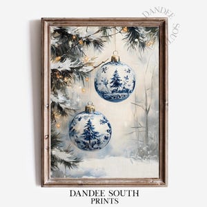 Blue Toile Christmas Digital Wall Art PRINTABLE, Christmas Ornaments ...