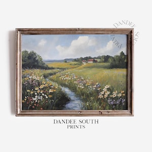 Printable Wall Art, Landscape Digital Oil Painting, Vintage Wildflowers ...