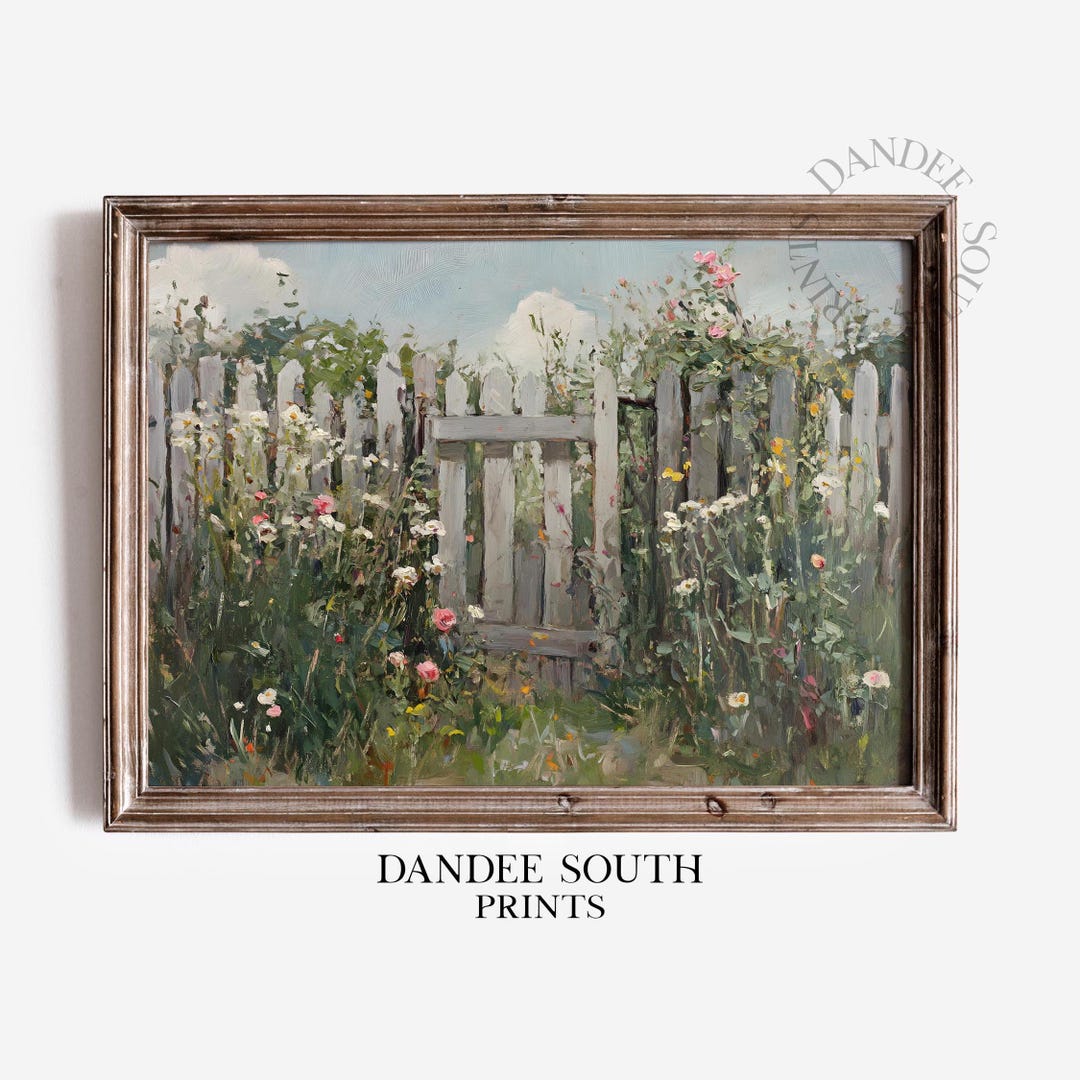 Vintage Garden Gate Printable Wall Art, Landscape Digital Art Print ...