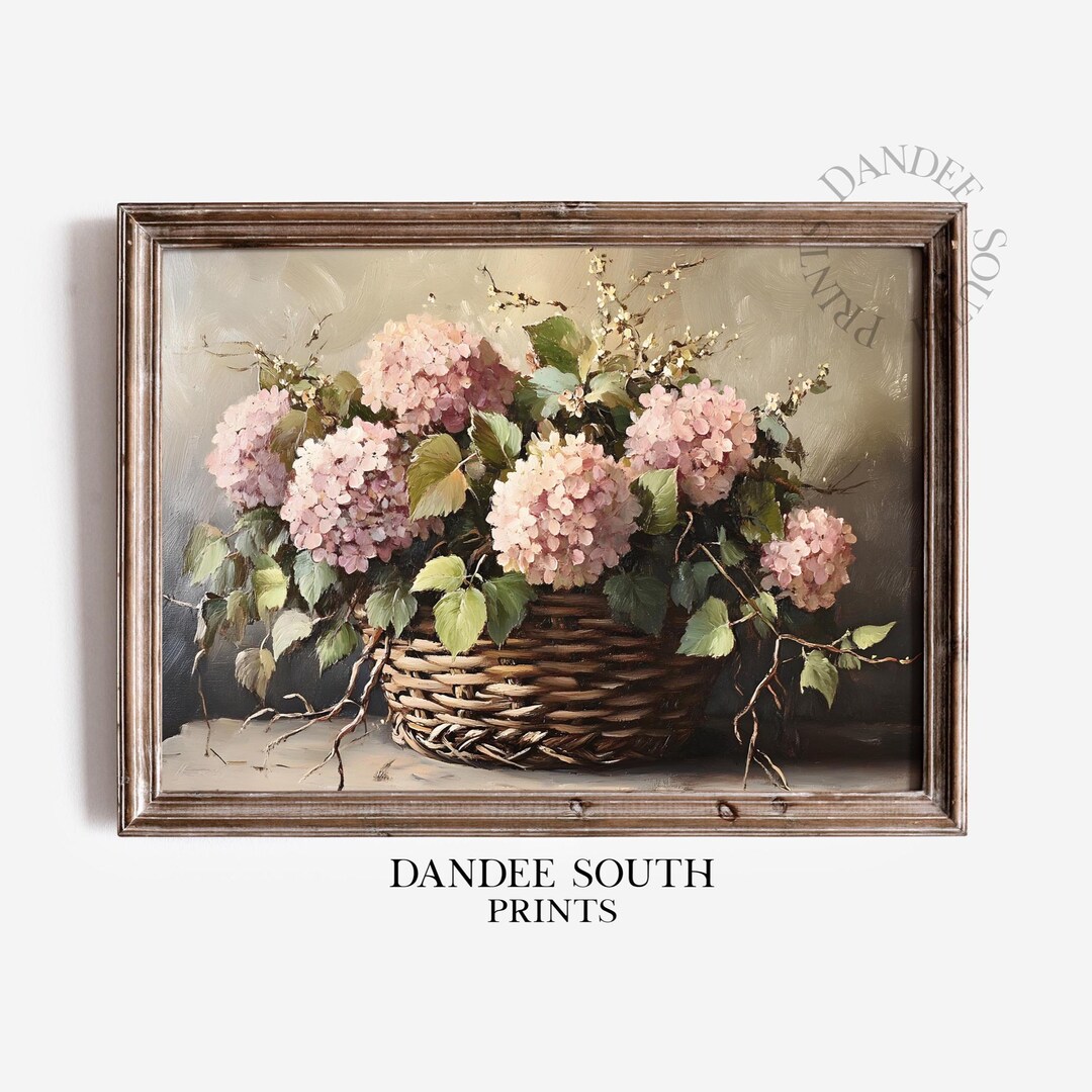 Pink Hydrangeas Printable Wall Art, Floral Digital Art, Farmhouse Decor ...