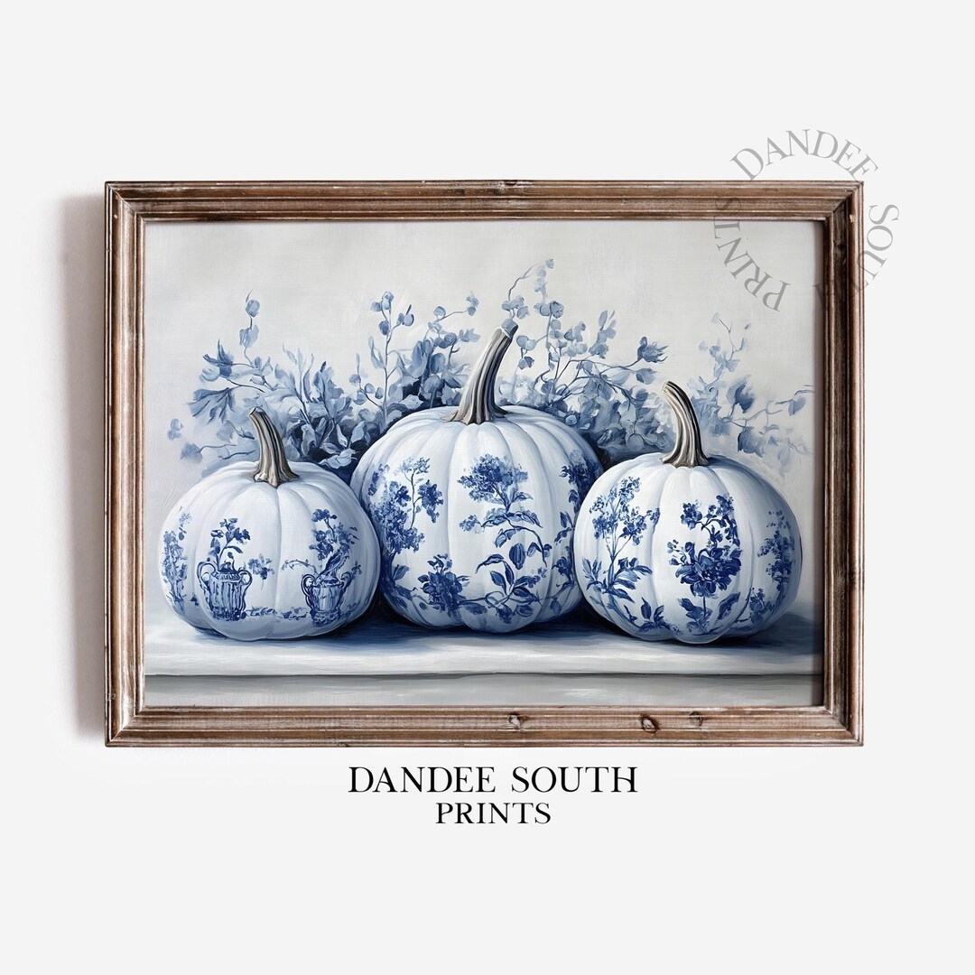 Blue & White Toile Pumpkins Digital Wall Art PRINTABLE, Chinoiserie ...