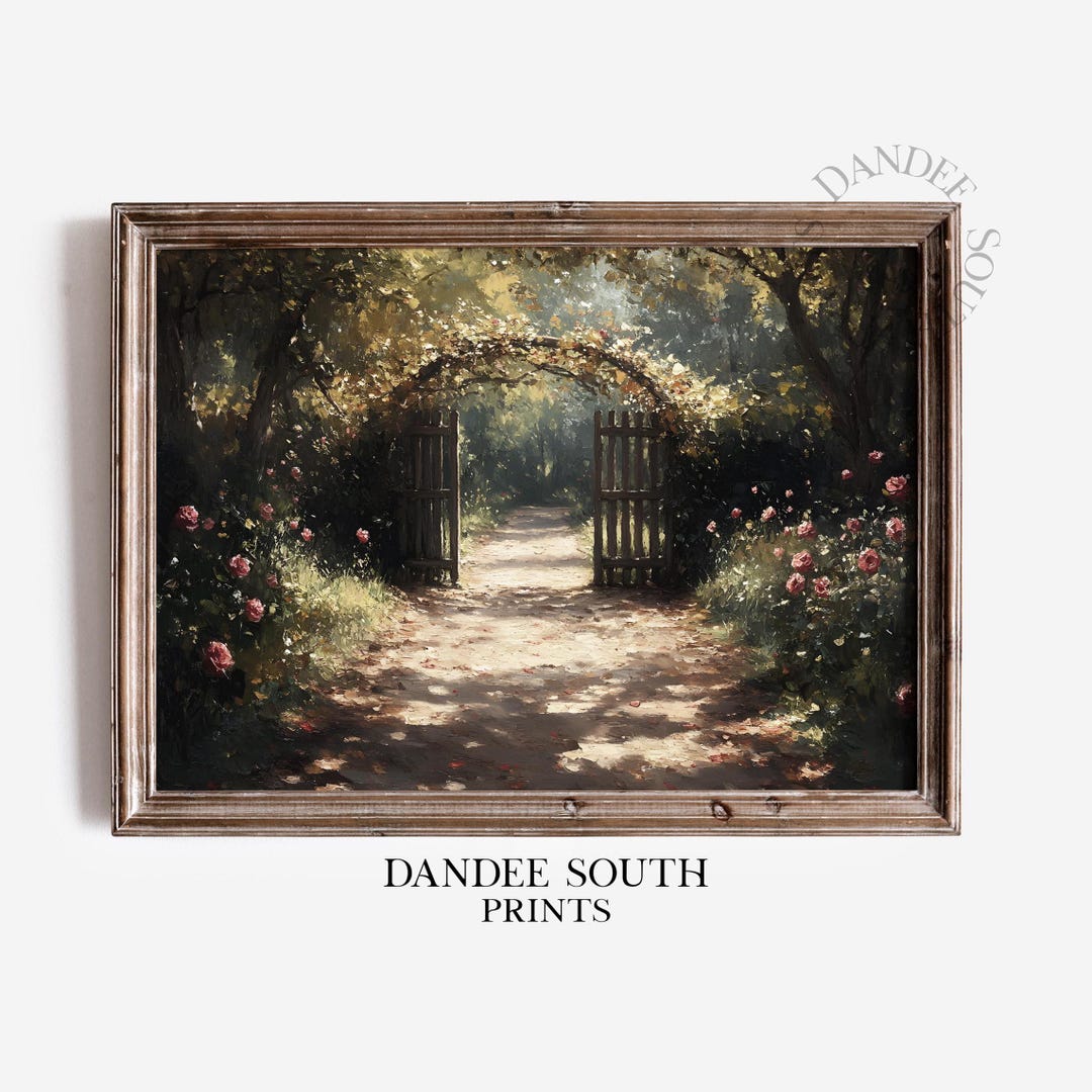 Vintage Garden Gate Printable Wall Art, Landscape Digital Art Print ...