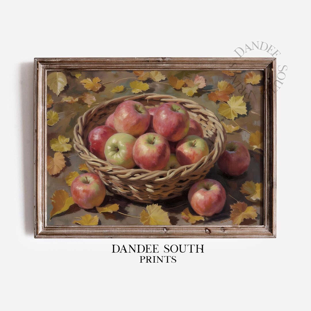Fall Apples and Leaves Wall Art Printable, Printable Autumn Painting ...