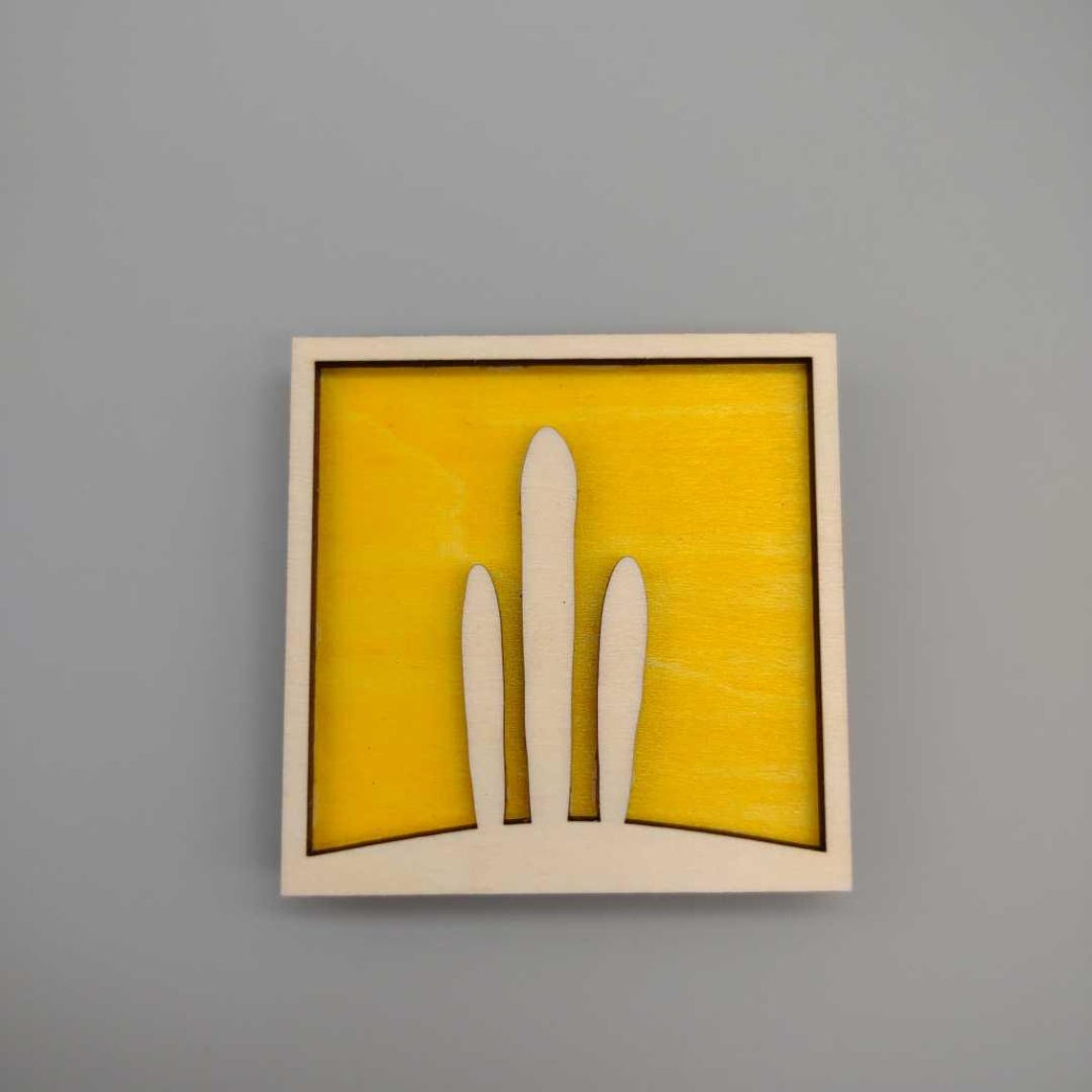 Set of 4 Multi-layered Light Colored Wood Laser Cut Cactus Magnets ...