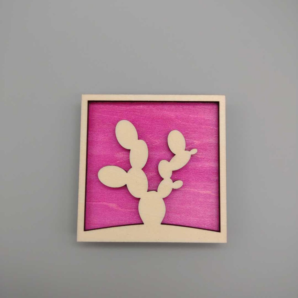 Set of 4 Multi-layered Light Colored Wood Laser Cut Cactus Magnets ...