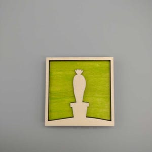 Set of 4 Multi-layered Light Colored Wood Laser Cut Cactus Magnets ...