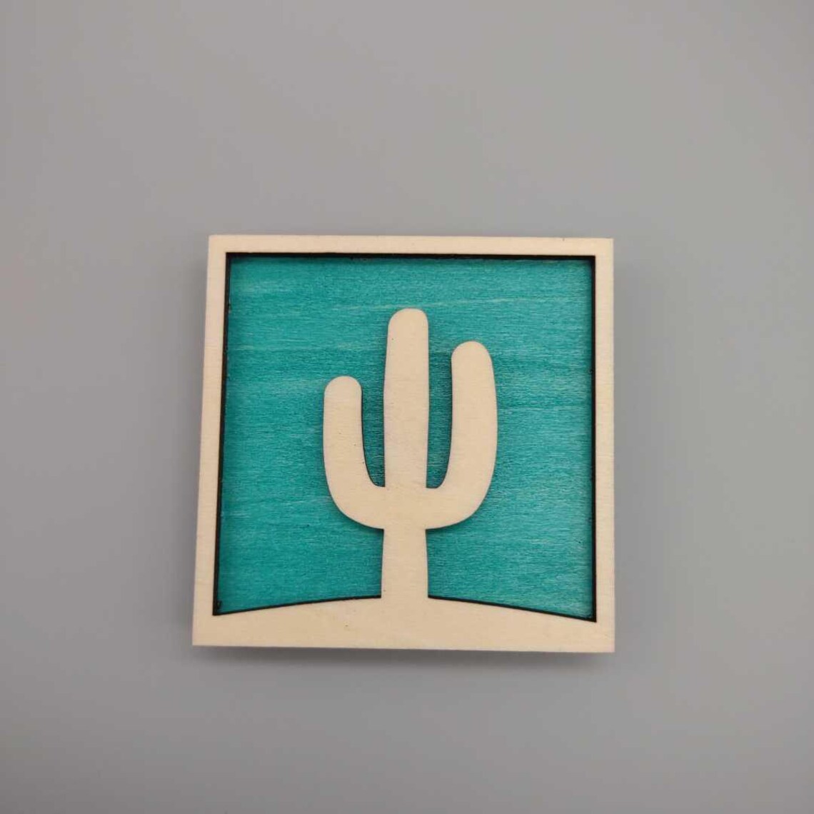 Set of 4 Multi-layered Light Colored Wood Laser Cut Cactus Magnets ...