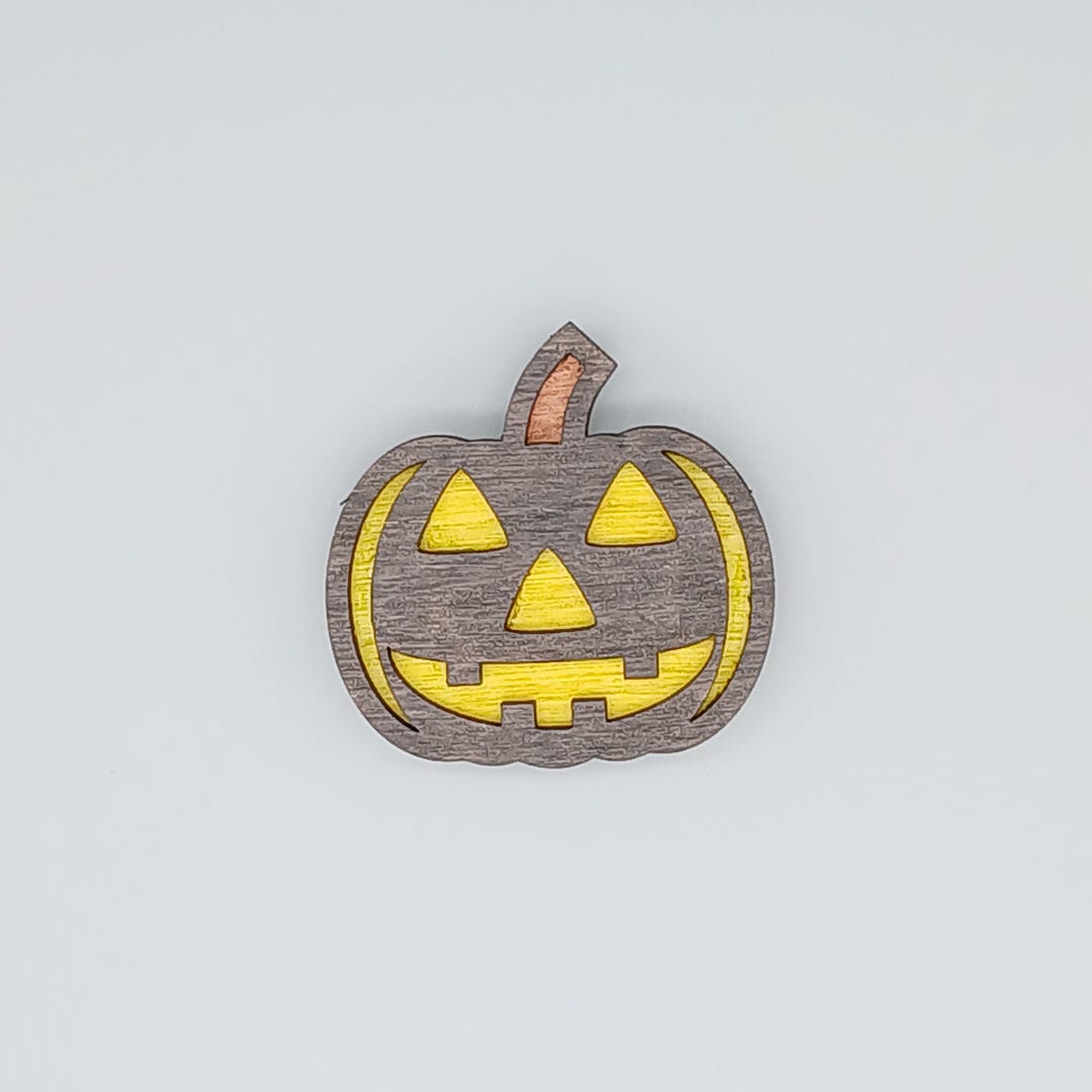 Set of 1 Multi-layered Colored Wood Laser Cut Pumpkin Face Magnet ...