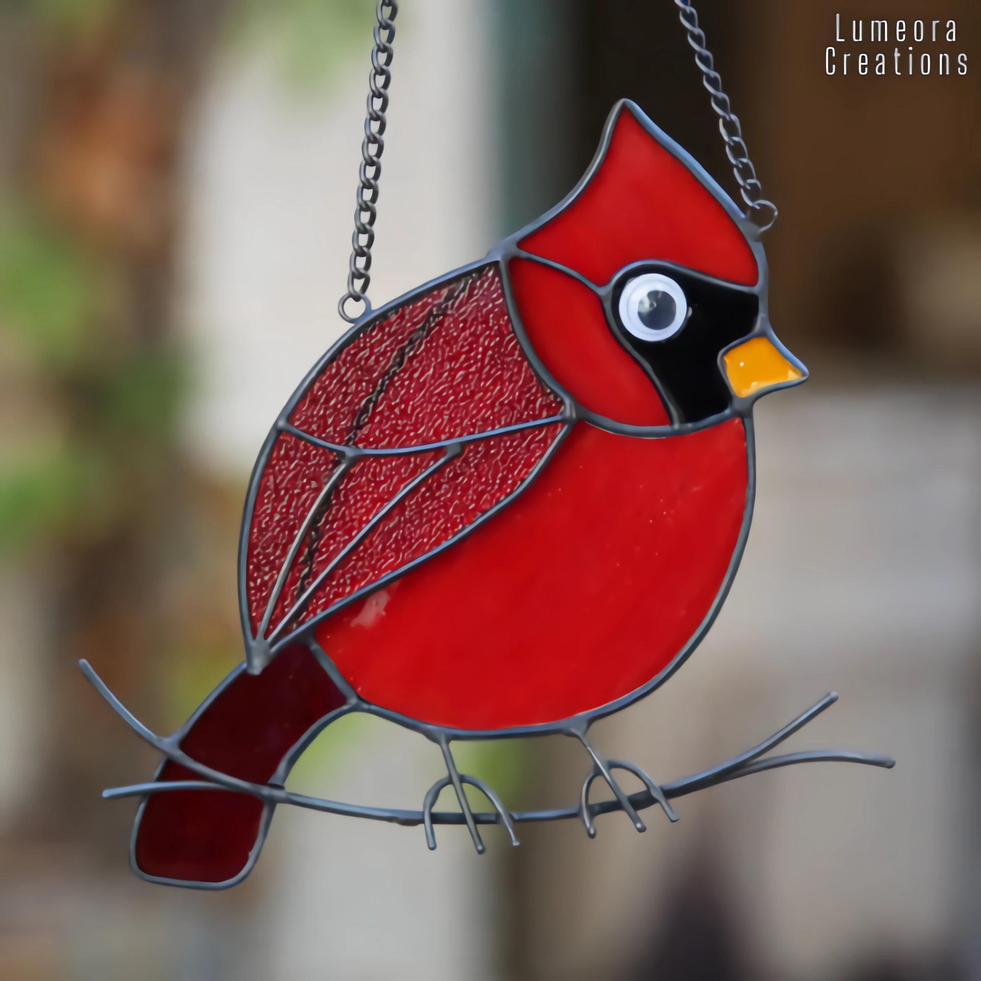 Red Cardinal Suncatcher, Handmade Stained Glass Red Cardinal Gifts ...