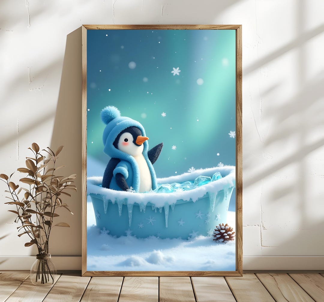 Buy Penguin's Arctic Spa Whimsical Art Print Penguin in Icy Bathtub ...