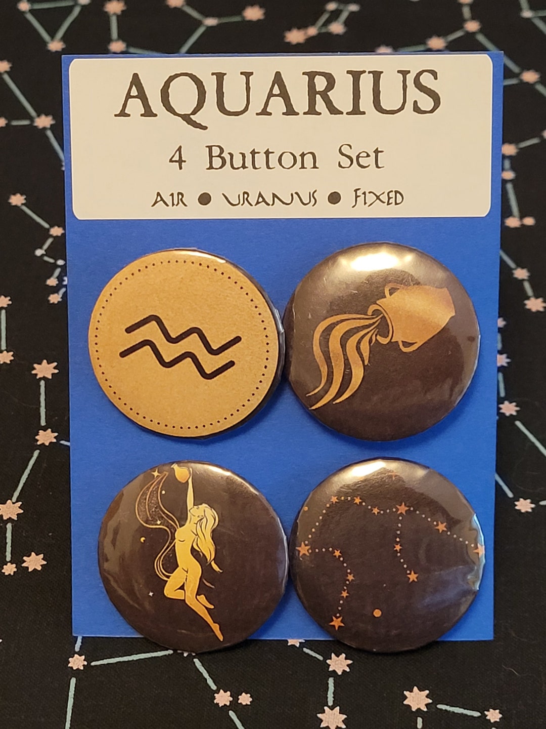 Aquarius Zodiac Button Set - 4 1.25" Buttons - Etsy