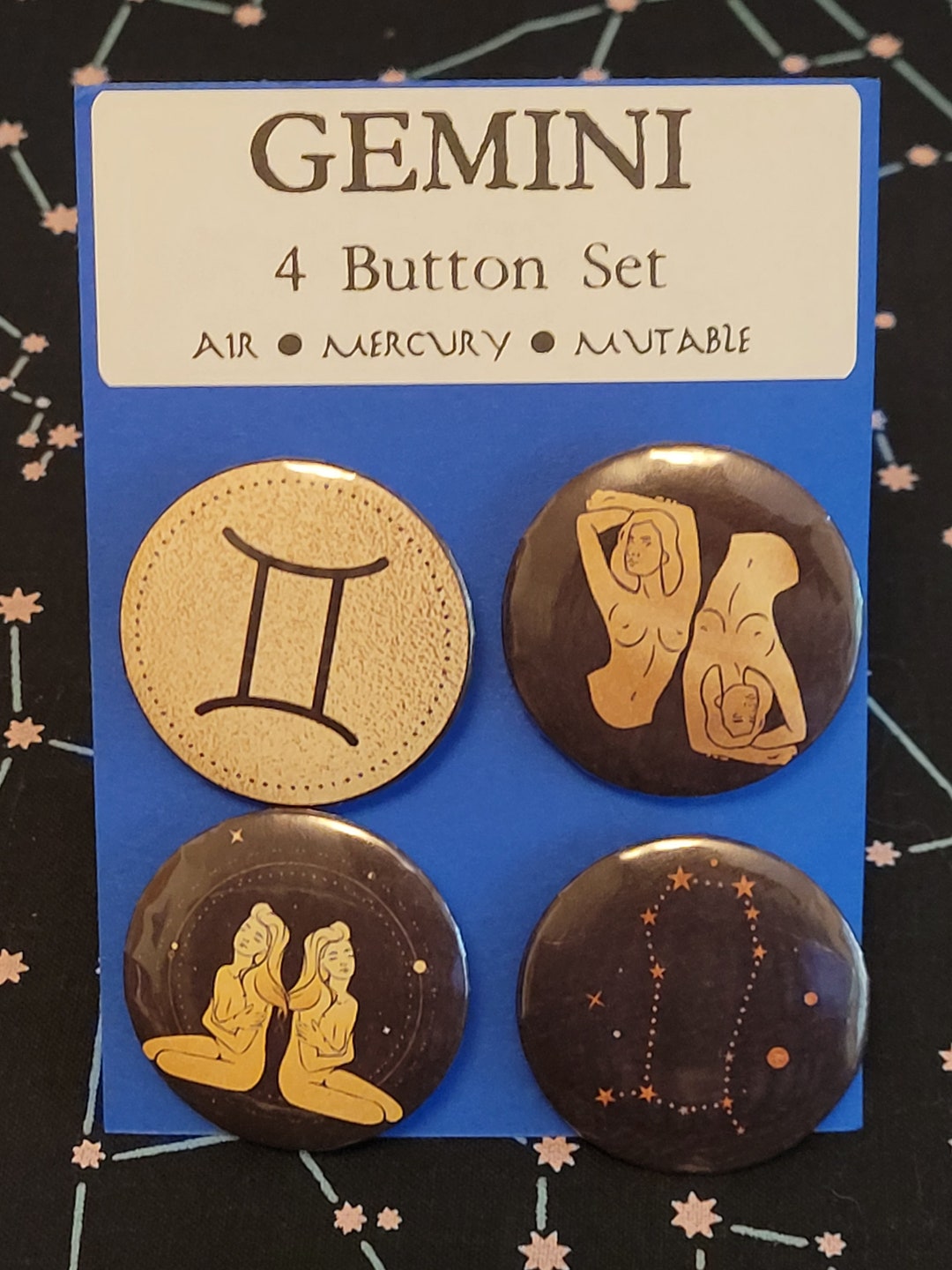 Gemini Zodiac Button Set - 4 1.25" Buttons - Etsy