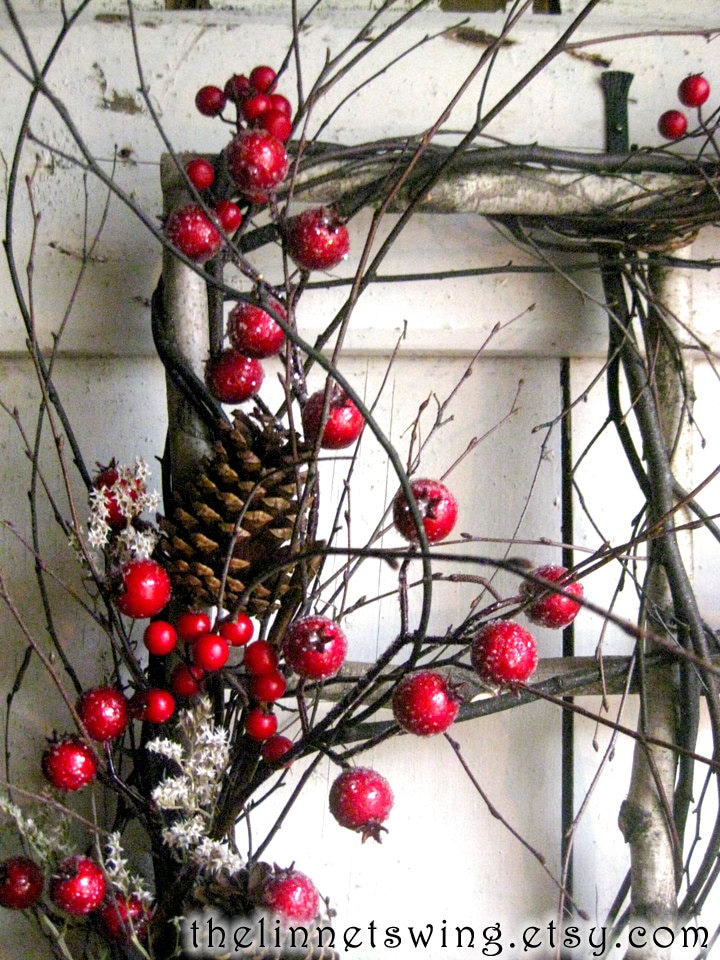 Crimson Berry Window Winter Wreath Birch Window - Etsy