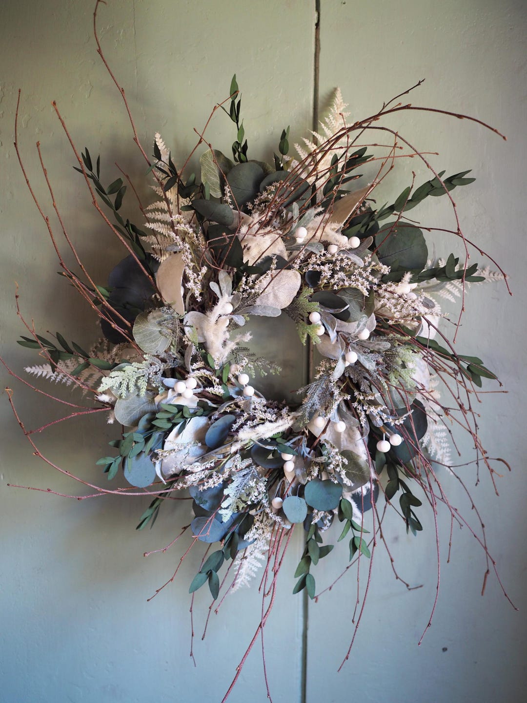 Winter Bracken Wreath: Natural Birch, Eucalyptus & Mistletoe - Etsy