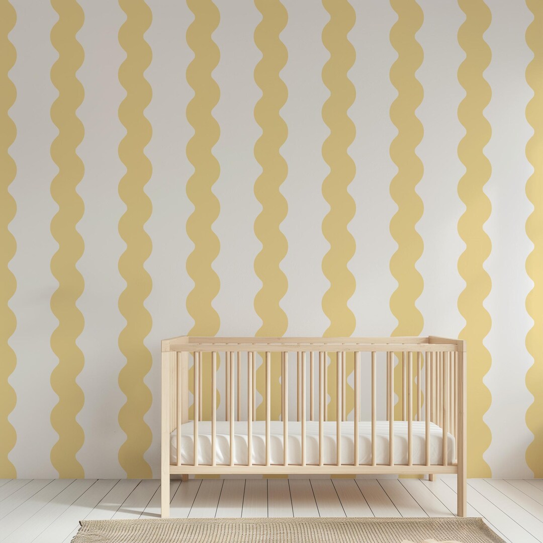 Butter Yellow Wavy Stripe Wallpaper: Modern Nursery Decor (peel and ...