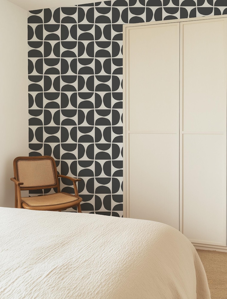 Mid-century Modern Half Moon Removable Wallpaper: Black & White ...