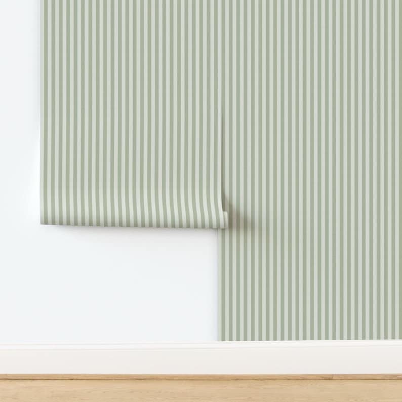 Sage Green Stripe Wallpaper: Vertical Stripe Peel and Stick Decor - Etsy