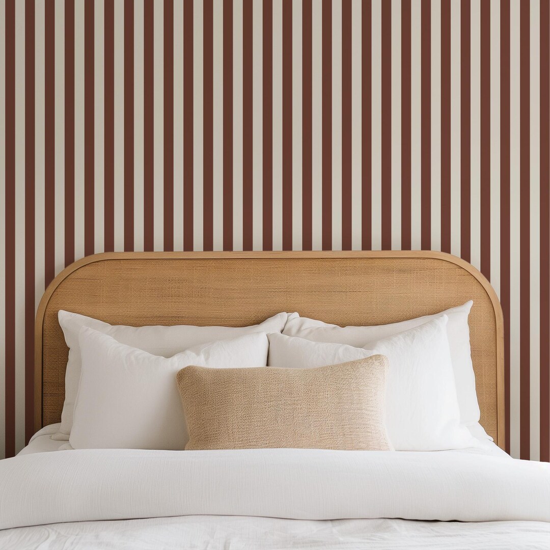 Brown Striped Wallpaper: Dark Cottagecore Peel and Stick Decor - Etsy