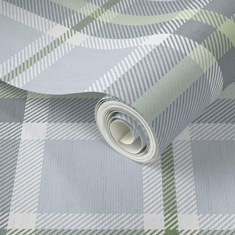 Preppy Plaid Wallpaper: Light Blue & Green Textured Peel and Stick - Etsy