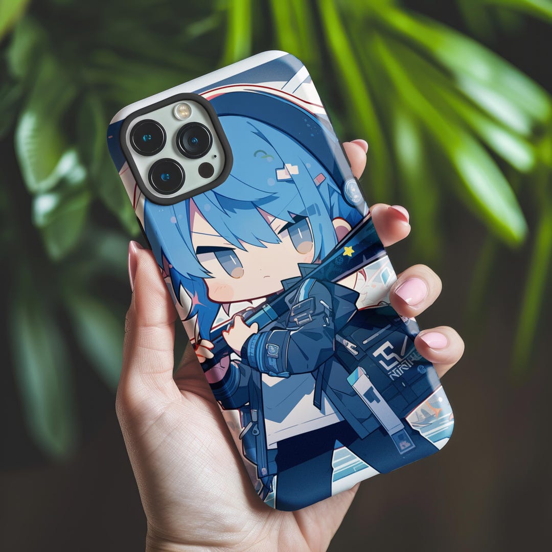 Chibi Anime Character iPhone Case | Cute Blue-haired Chibi Phone Cover ...
