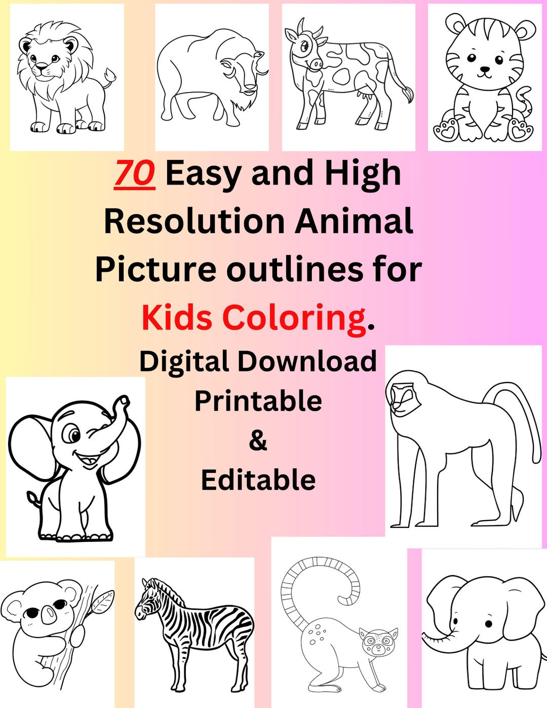 70 Cute Baby Animal Coloring Book | Animals Coloring Pages | Cute ...