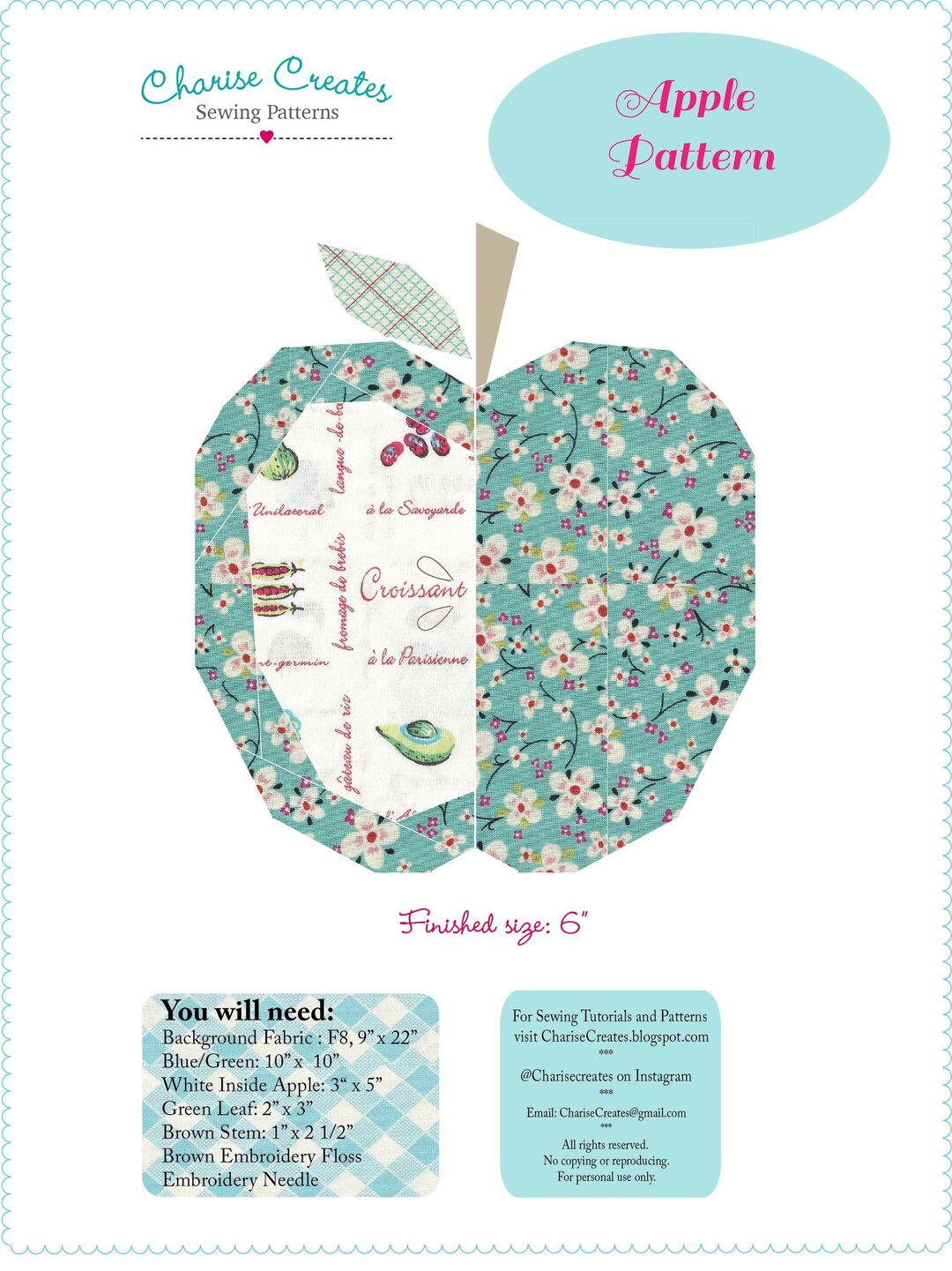 Apple Paper Piecing Pattern PDF Pattern - Etsy