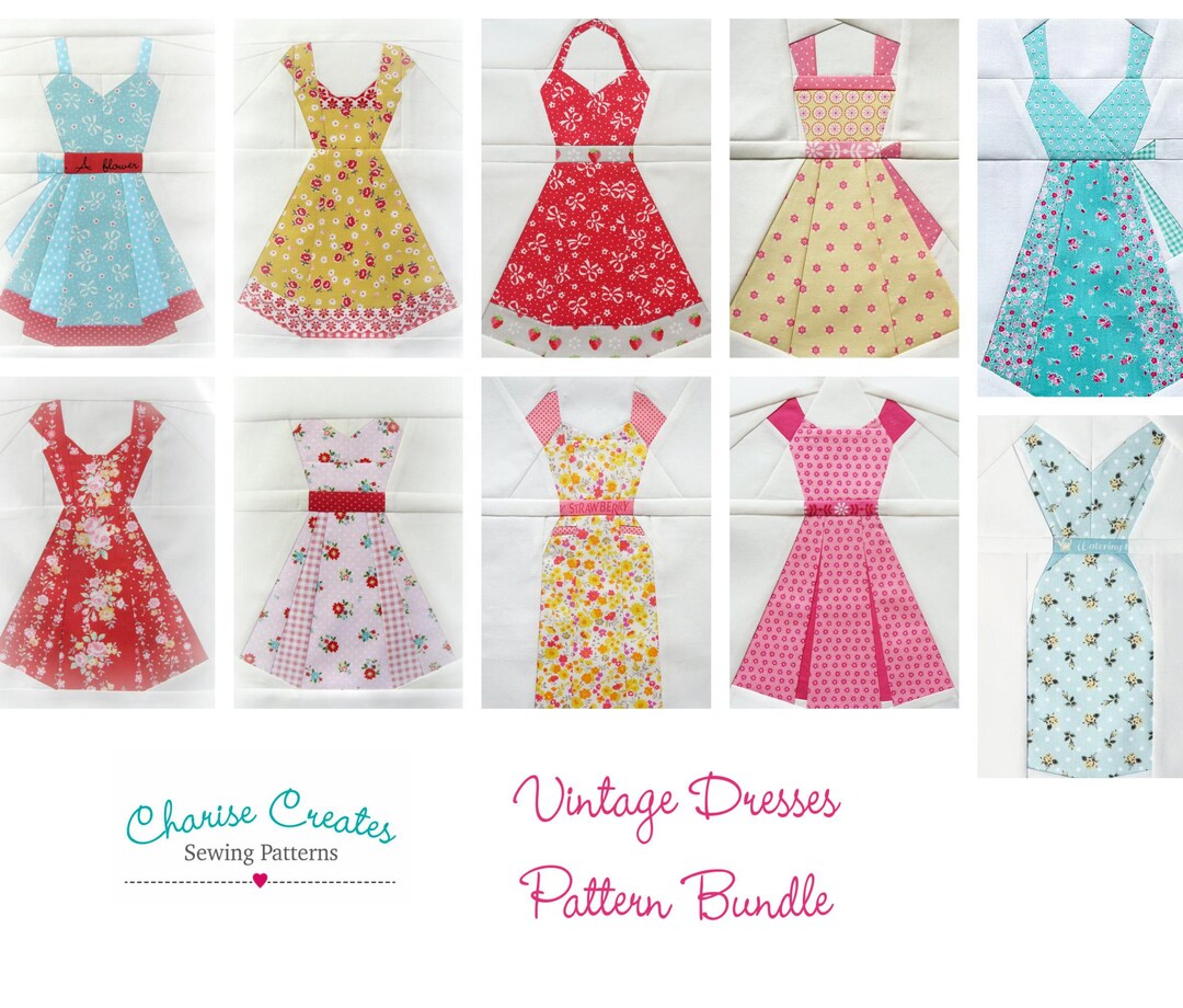 Vintage Dresses Quilt Block Pattern Bundle, Foundation Paper Piecing ...